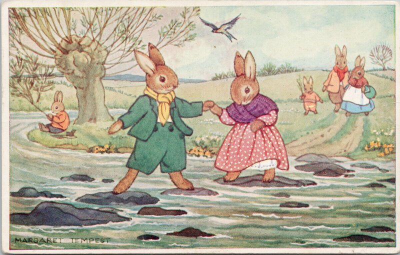 Margaret Tempest Rabbits Anthropomorphic The Stepping Stones c1965 ...