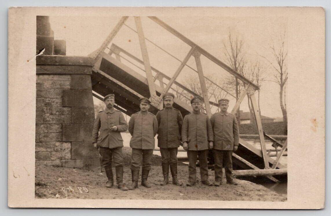 WW1 Era Soldiers With Damaged Bridge Real Photo Postcard C45 | Other ...