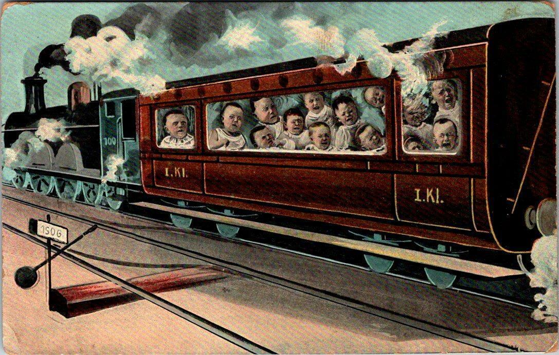 1909 Crying Babies on a Train*Orphans? *Railroad*Steam Locomotive ...