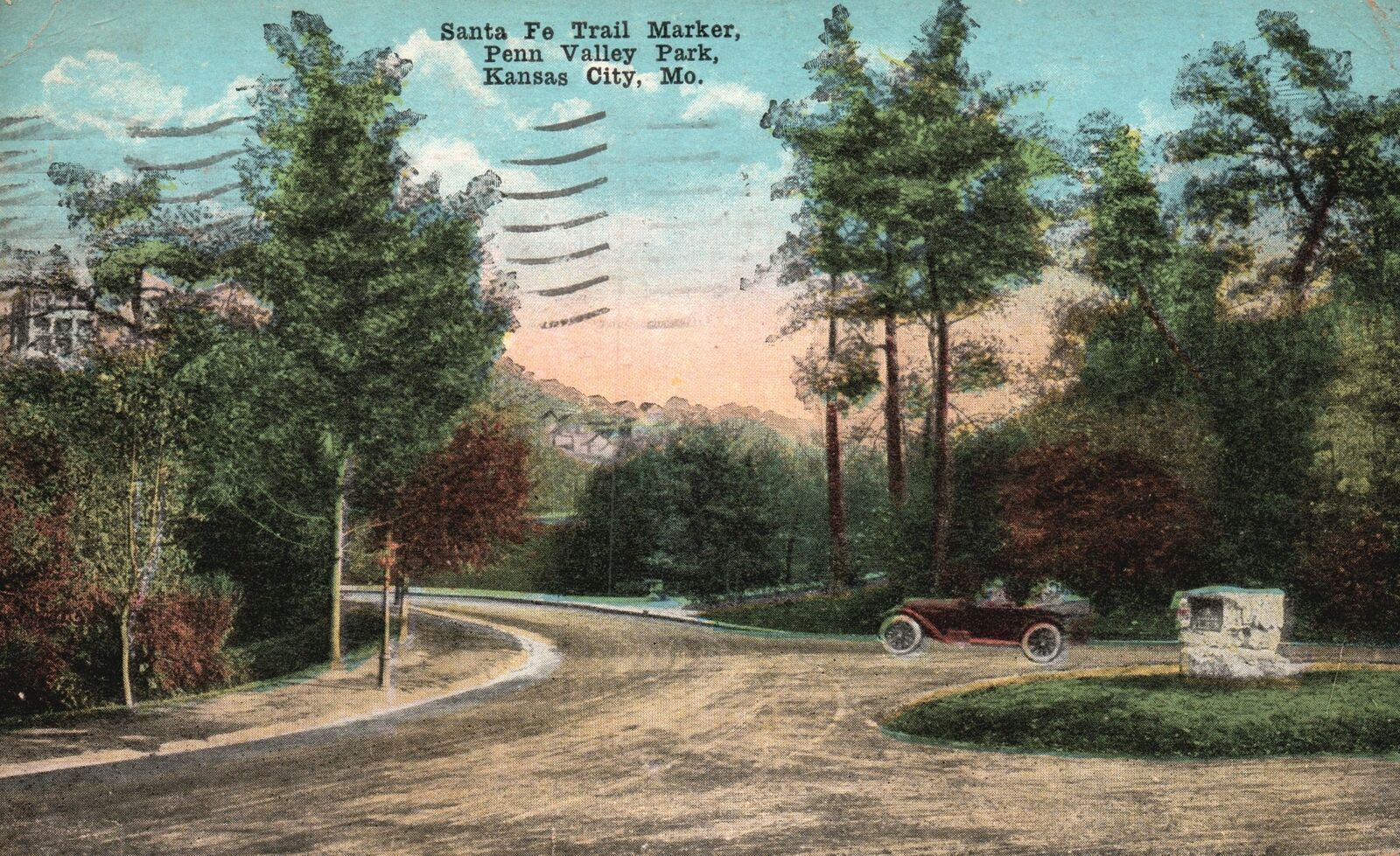 Vintage Postcard 1919 Santa Fe Trail Marker Penn Valley Kansas City ...
