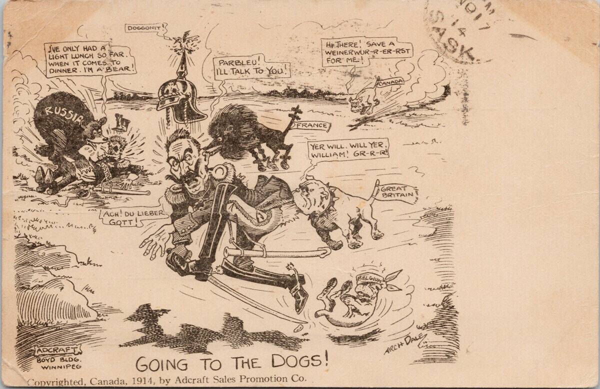Dogs Attacking German Soldier Adcraft Co Winnipeg MB 1914 Arch Dale ...