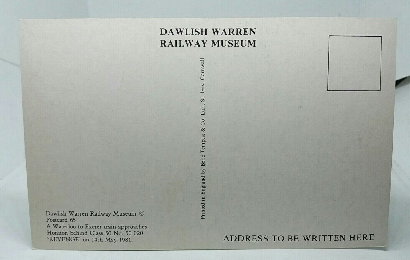 Locomotive Class 50 50 020 Revenge Nr Honiton Devon Vintage Postcard ...