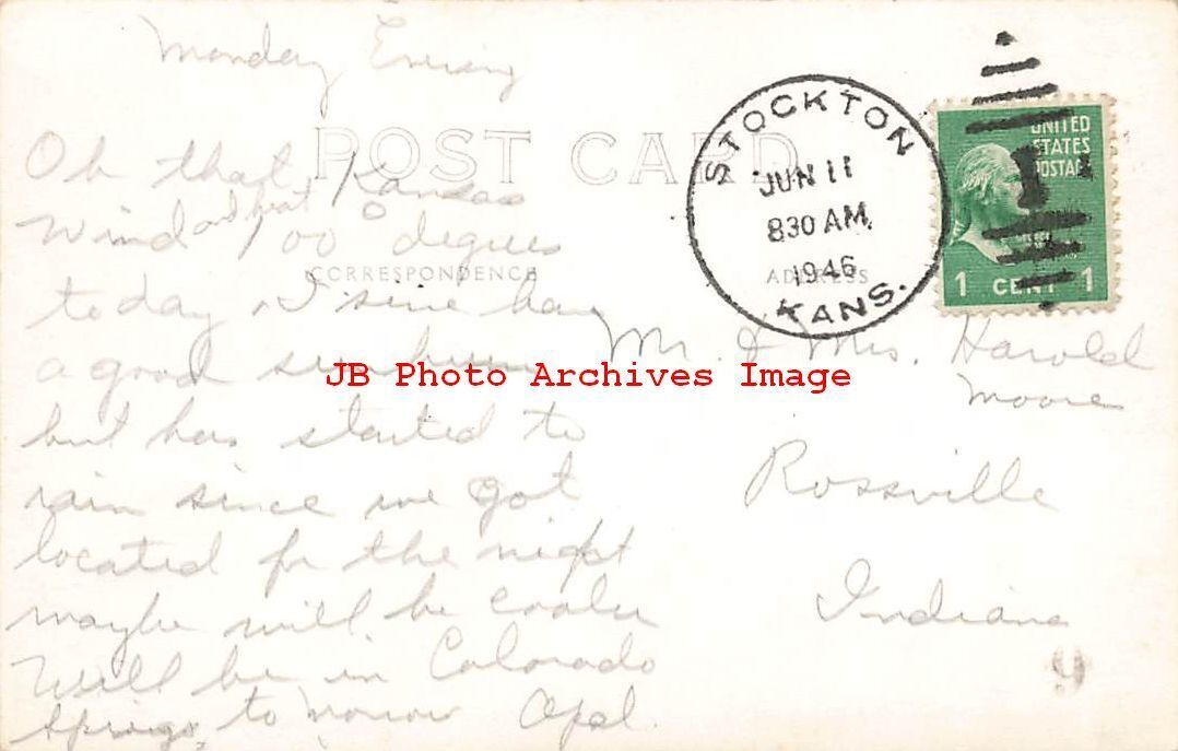 KS, Stockton, Kansas, RPPC, High School Building, Entrance View, 1946 ...