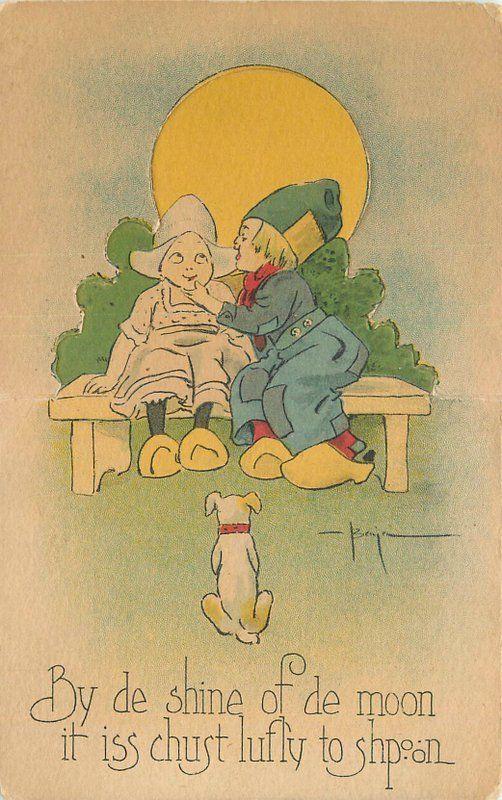 c1910 Romantic Dutch Children Spooning Dog Benjen Die-cut Stand Up ...