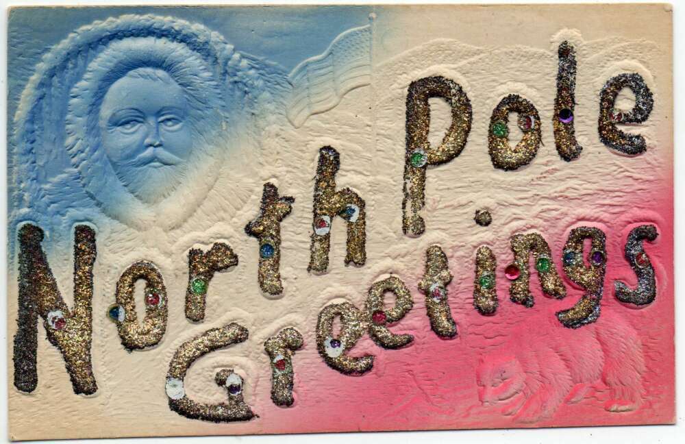 North Pole Greetings Embossed Airbrushed Glitter Vintage Postcard ...