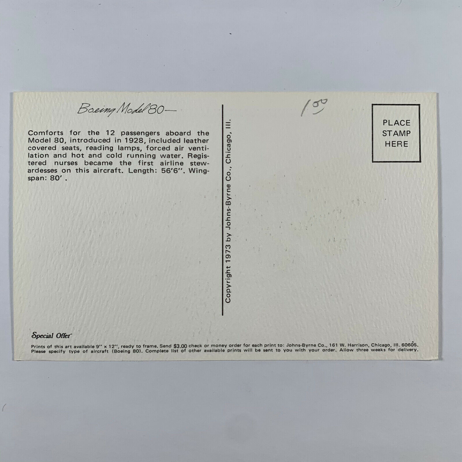 Postcard Aviation Roy Andersen Boeing Model 80 1928 1970s Unposted ...