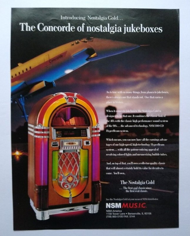 NSM Nostalgia Gold Concorde Jet Airplane Jukebox Trade Magazine AD ...