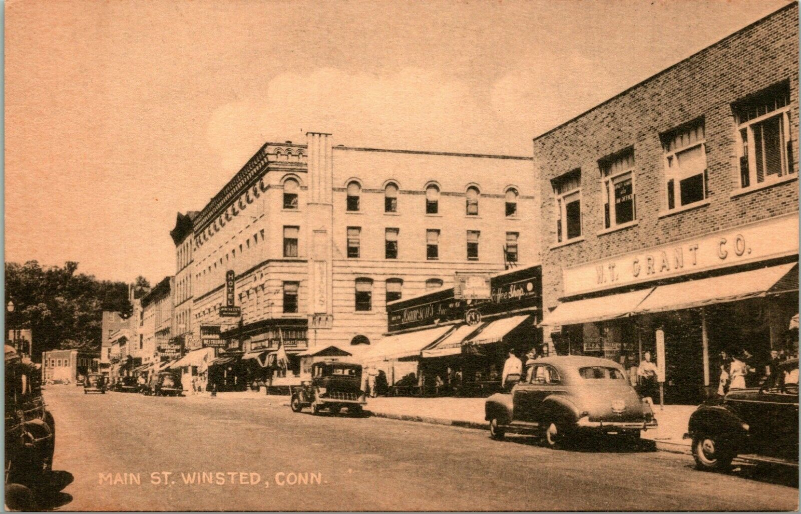 Vtg Postcard 1930s Winsted Connecticut CT Main Street View w Cars UNP ...