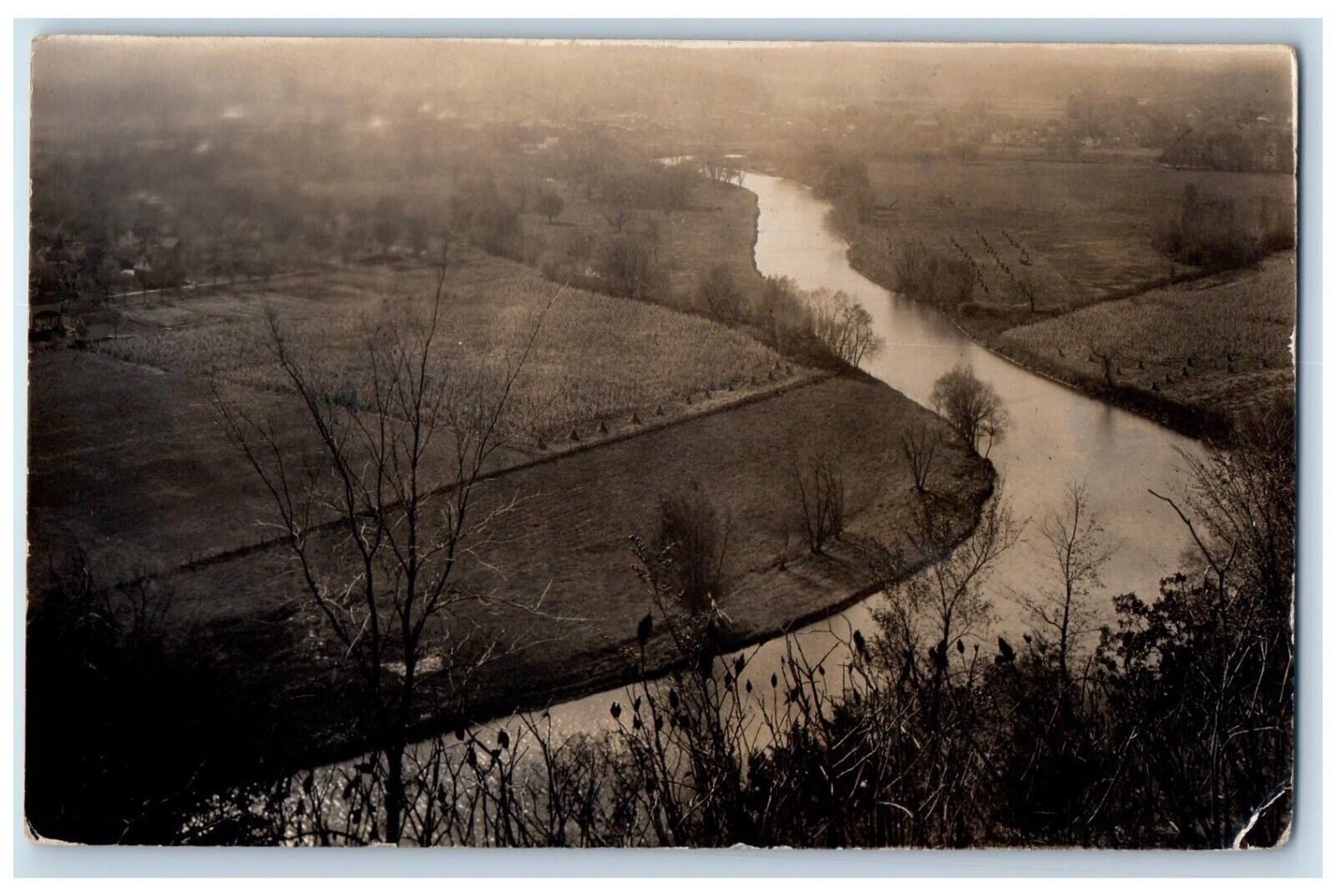 1918 Birds Eye View Upper Iowa River Field Farm Decorah IA RPPC Photo ...