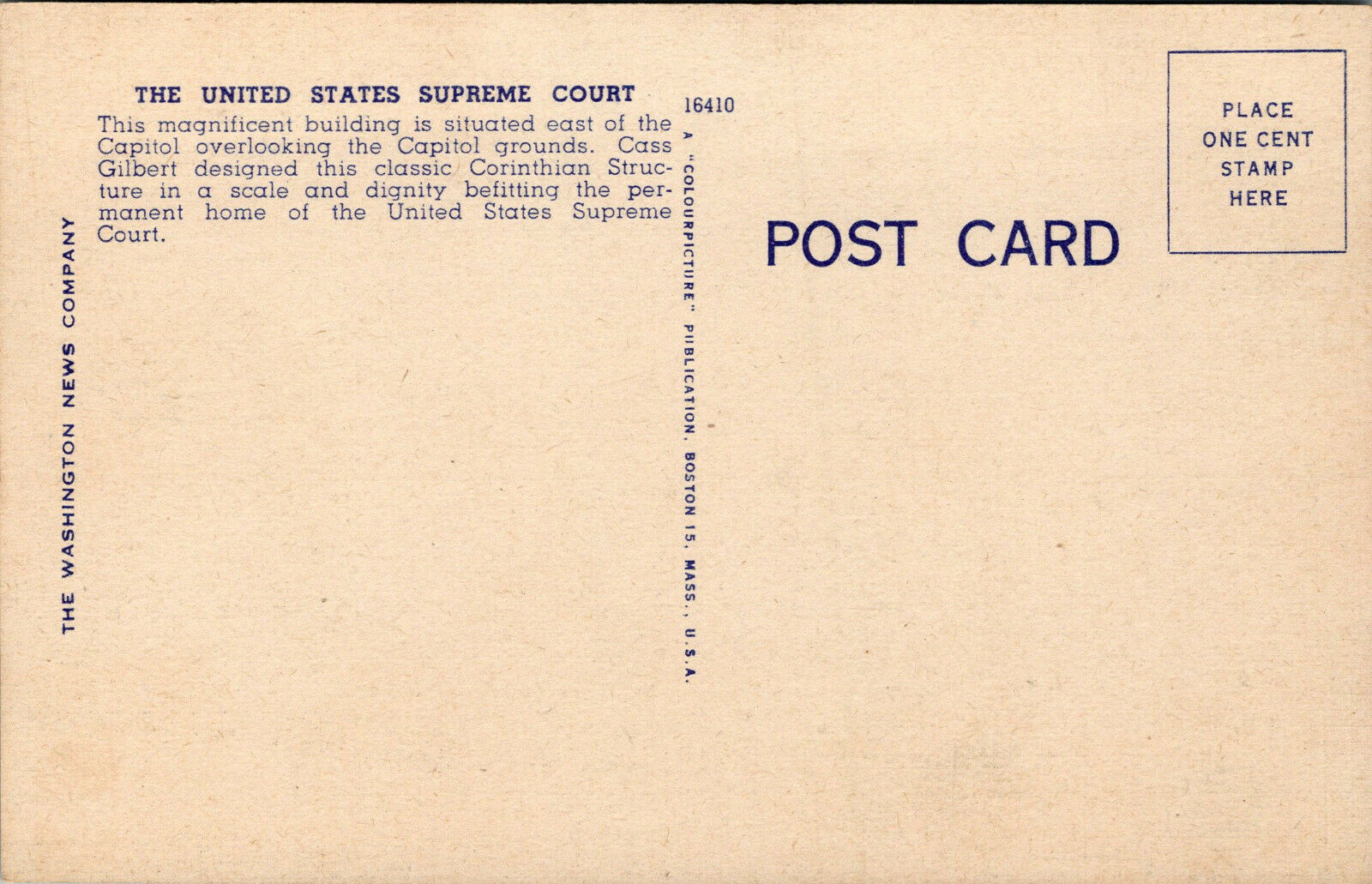 Vtg 1940s Supreme Court Building Washington DC Unused Linen Postcard ...