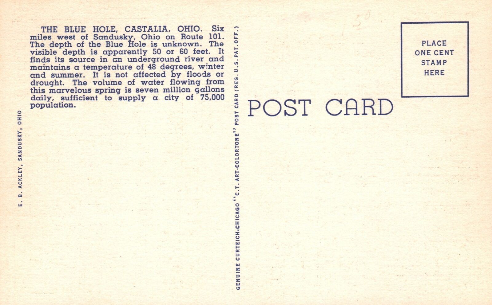 Vintage Postcard The Famous Blue Hole Lake Erie Vacationland Castalia ...