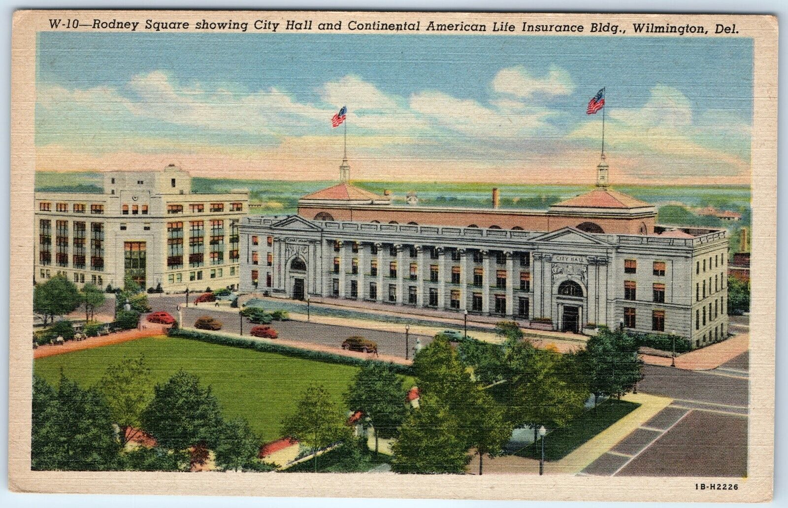 1941 Wilmington DE Rodney Square City Hall Linen Continental Life ...