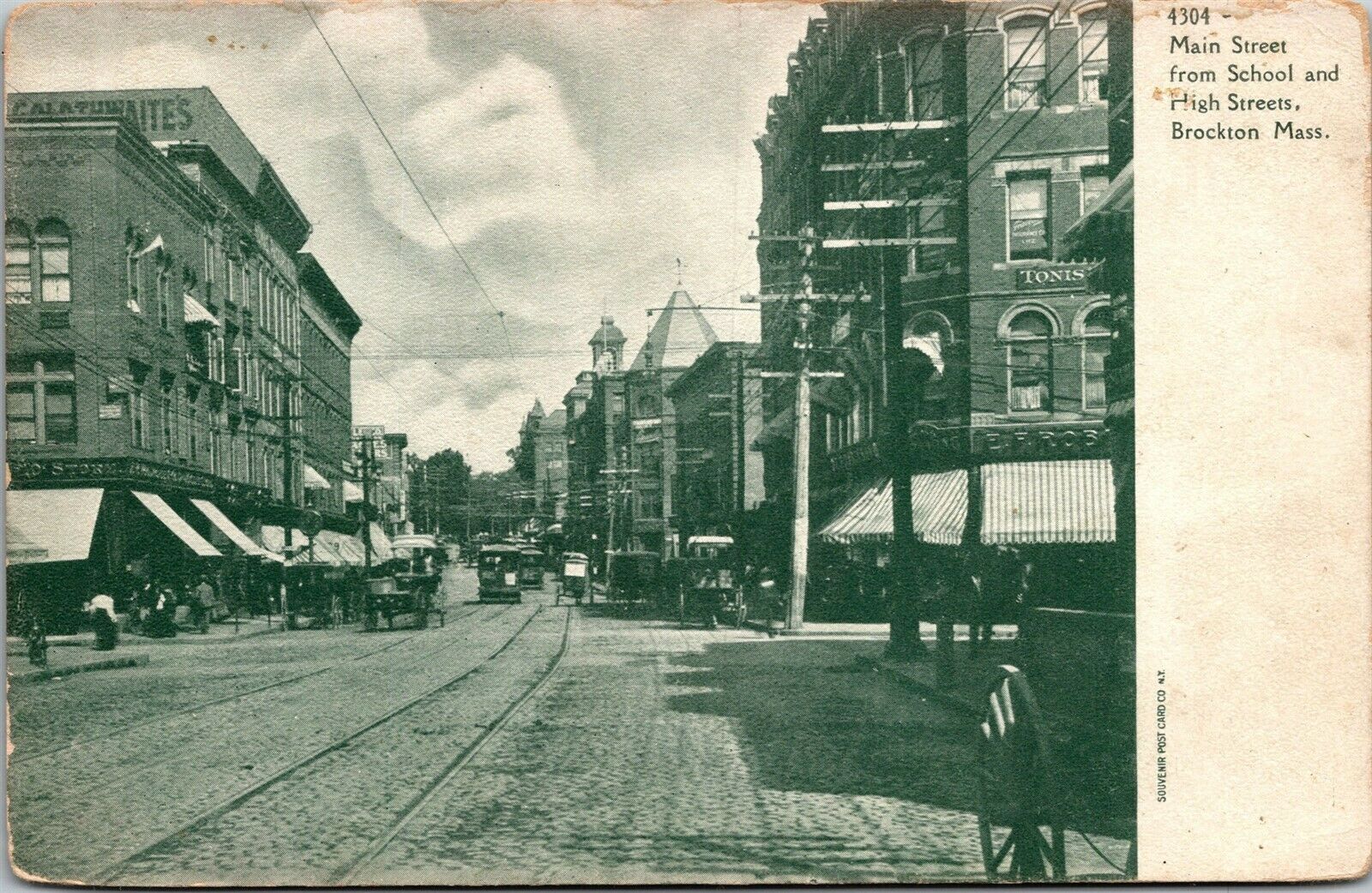 Vtg Brockton MA View of Main Street from School & High Street 1905 UDB ...