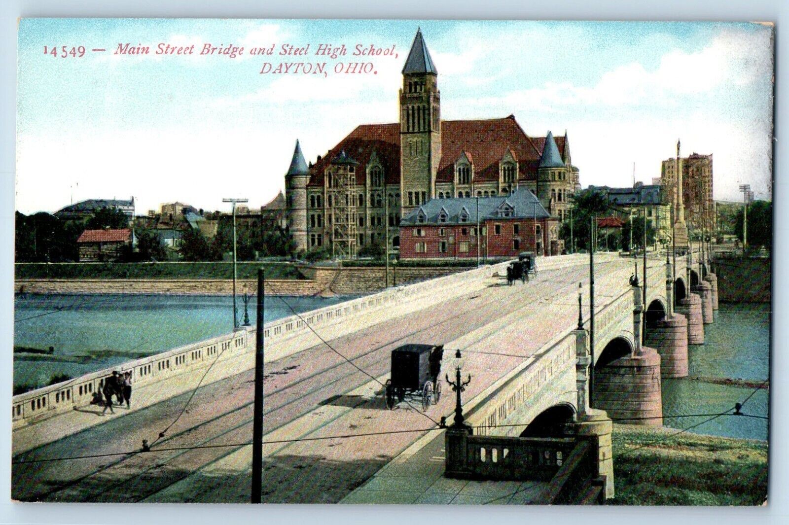 Dayton Ohio OH Postcard Main Street Bridge Steel High School Birds Eye ...