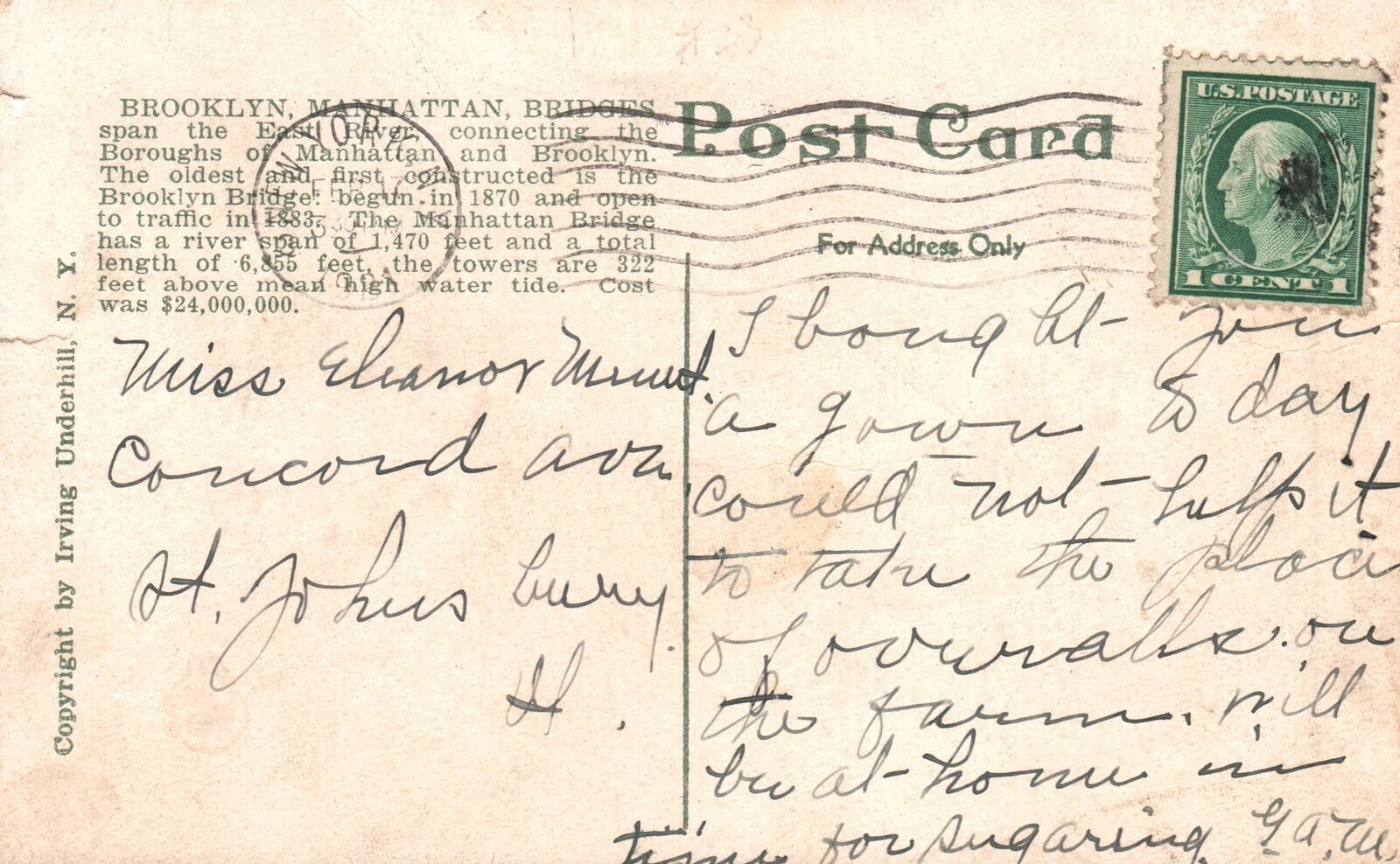 Vintage Postcard 1920's Brooklyn Manhattan Bridges East River Boroughs ...