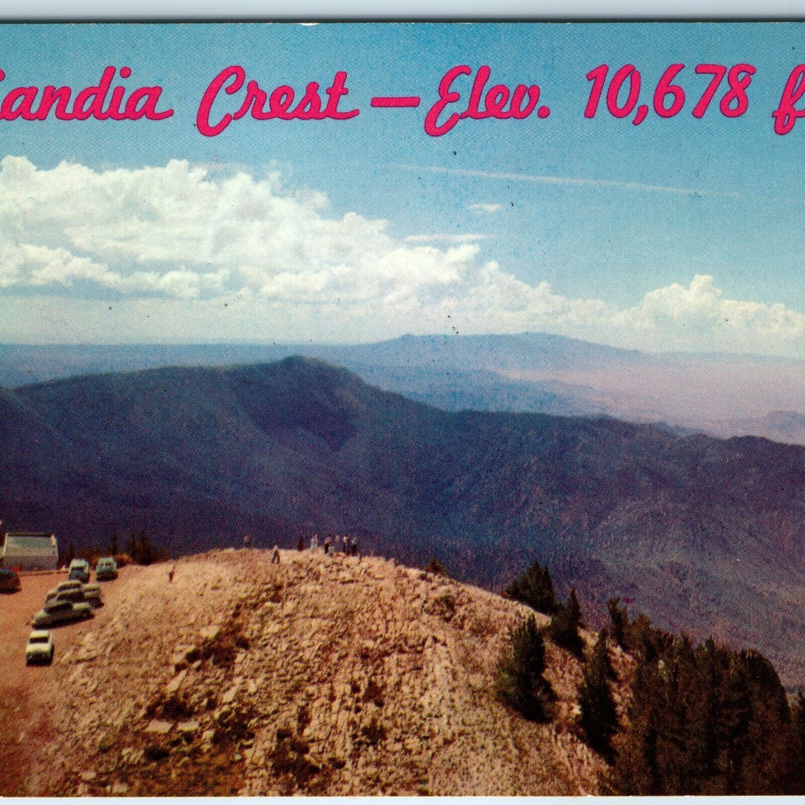 c1960s Bernalillo County, NM Sandia Crest Birds Eye Viewpoint Crowd Car ...