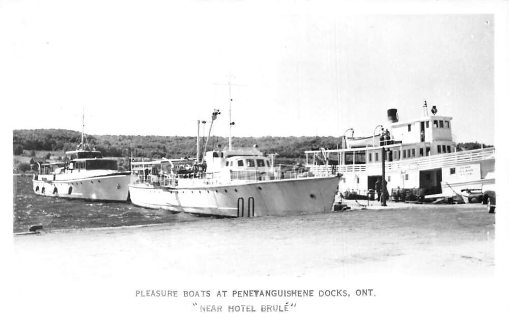 Penetanguishene Docks Ont Canada Boats near Hotel Brule Real Photo PC ...