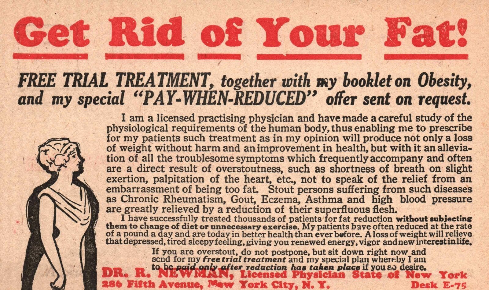 Vintage Postcard "Get RID of Your Fat!" Advetising Reply Card by DR. R ...