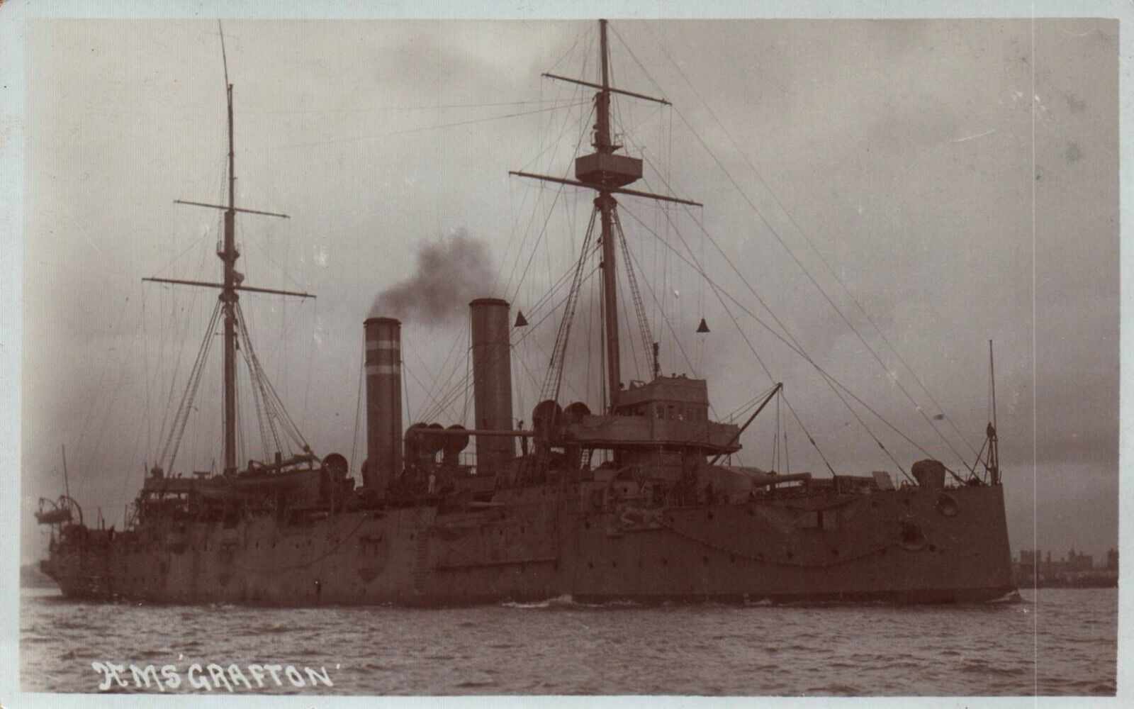 British Royal Navy Cruiser Destroyer RPPC Photo HMS Grafton c.1910s ...
