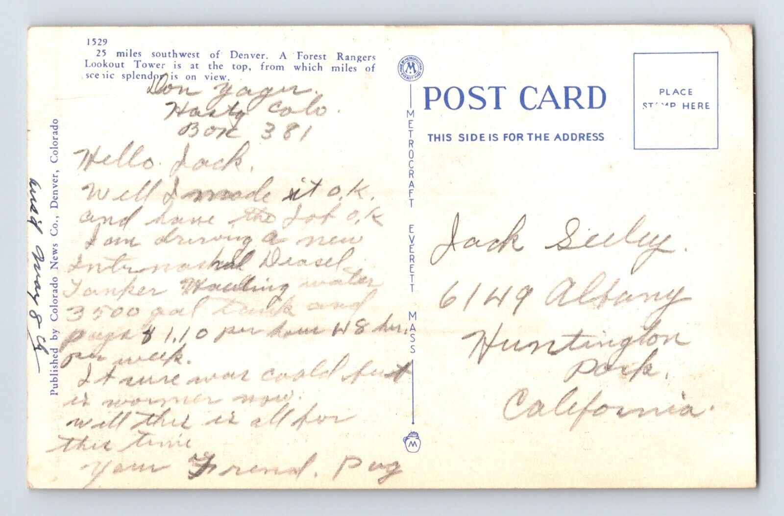 Postcard Colorado Rocky Mountains CO Devil's Head Ranger Tower 1940s ...