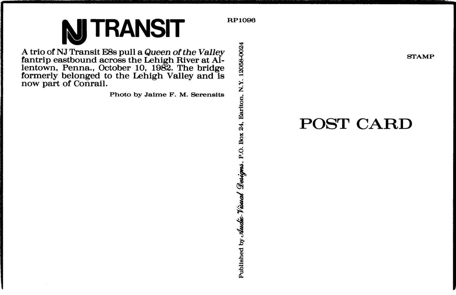 Vintage Postcard a Trio of NJ Transit E8s Pull a "Queen of the Valley ...