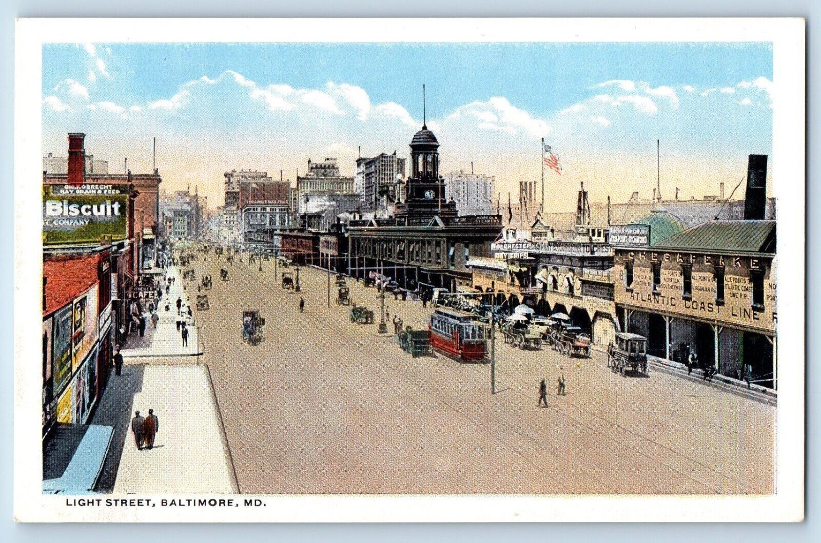 Baltimore Maryland MD Postcard Light Street Aerial View Streetcar ...