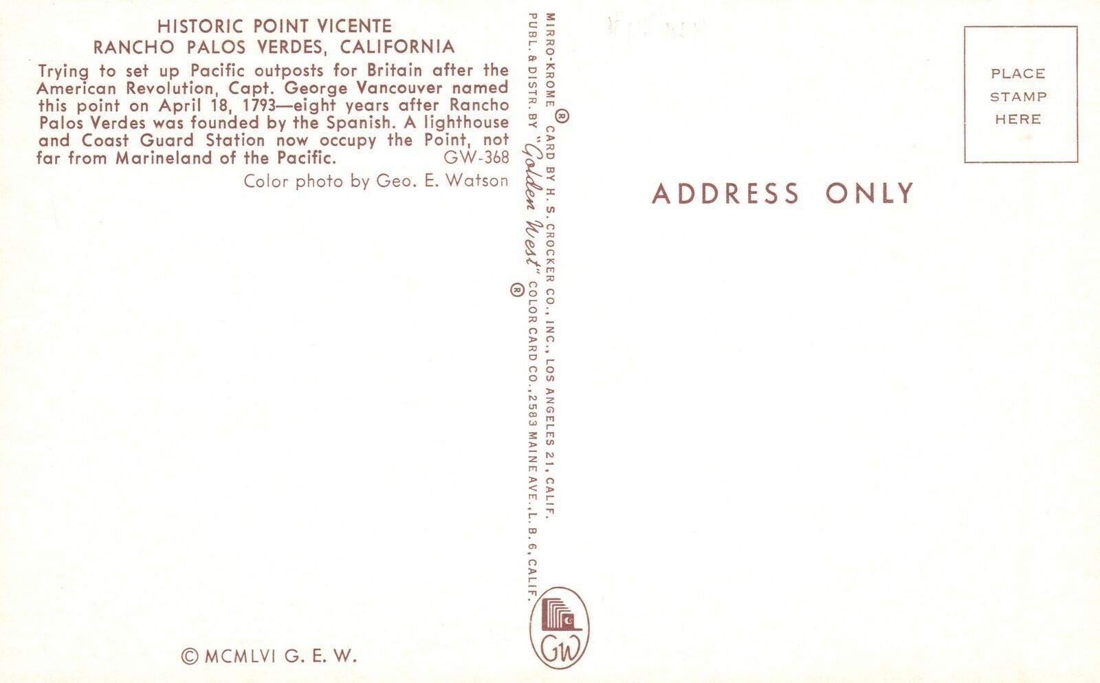 Vintage Postcard 1930's Historic Point Vicente Rancho Palos Verdes ...