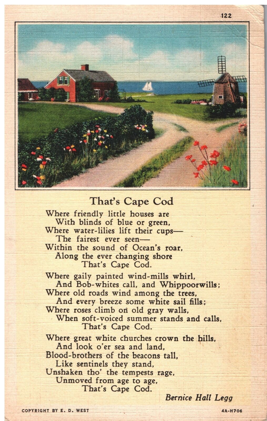 Vintage Postcard "That's Cape Cod" Poetry by Bernice Hall Legg 1936 ...