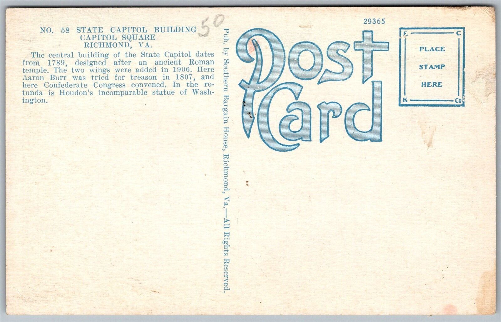 Vtg Richmond Virginia VA State Capitol Building Square 1920s View Old ...