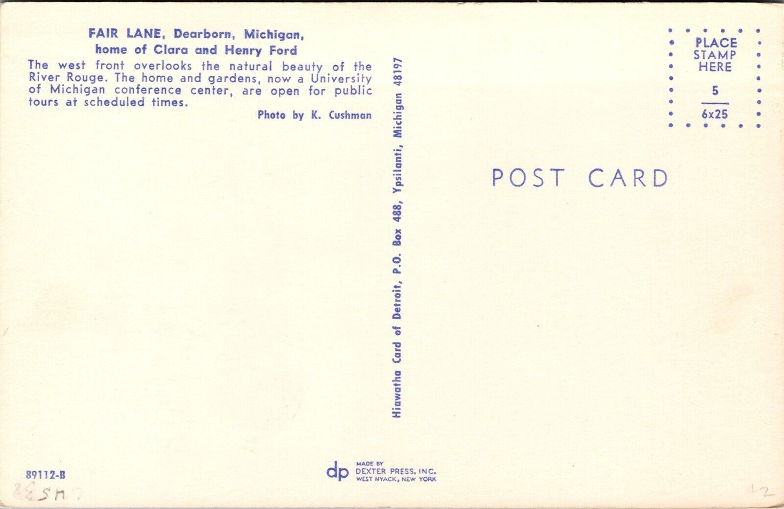 Vtg Dearborn Michigan MI Fair Lane Home of Clara & Henry Ford View ...