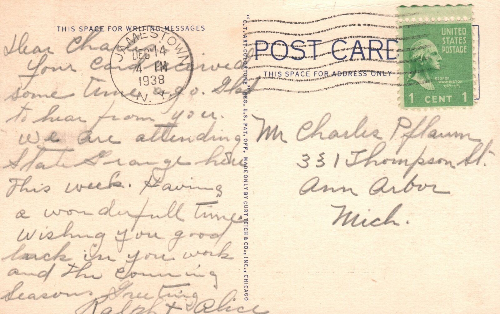 Vintage Postcard 1938 High School Campus Building Auditorium Jamestown ...