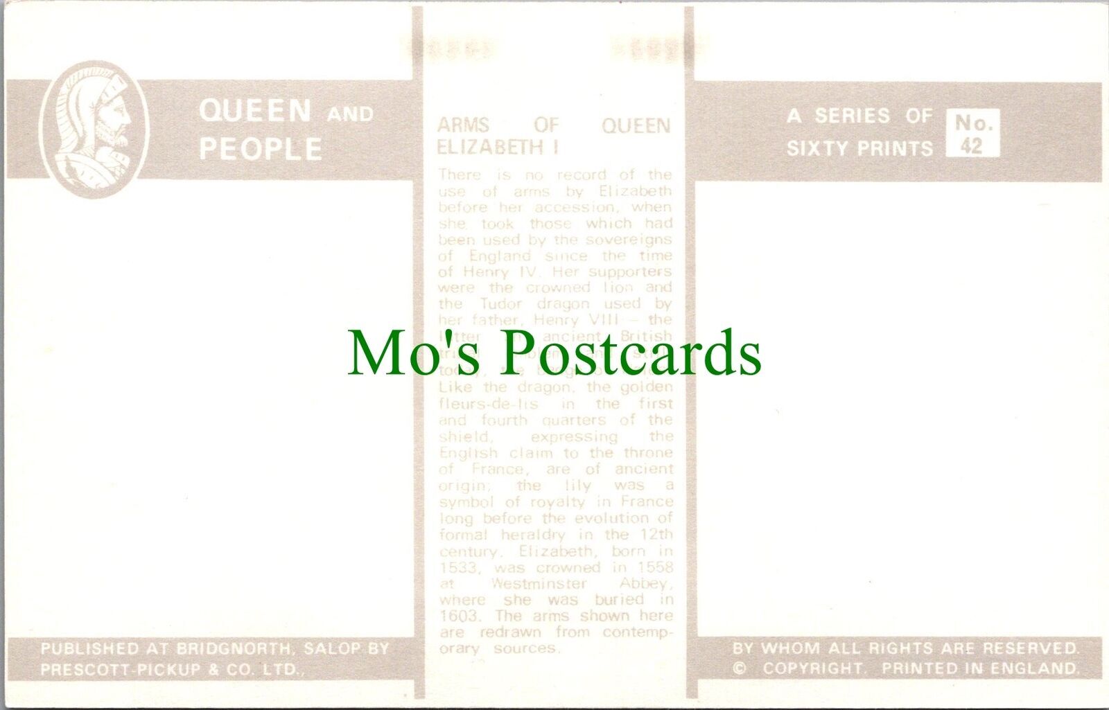 Royalty Postcard - Heraldy - Arms of Queen Elizabeth I Crest Ref ...