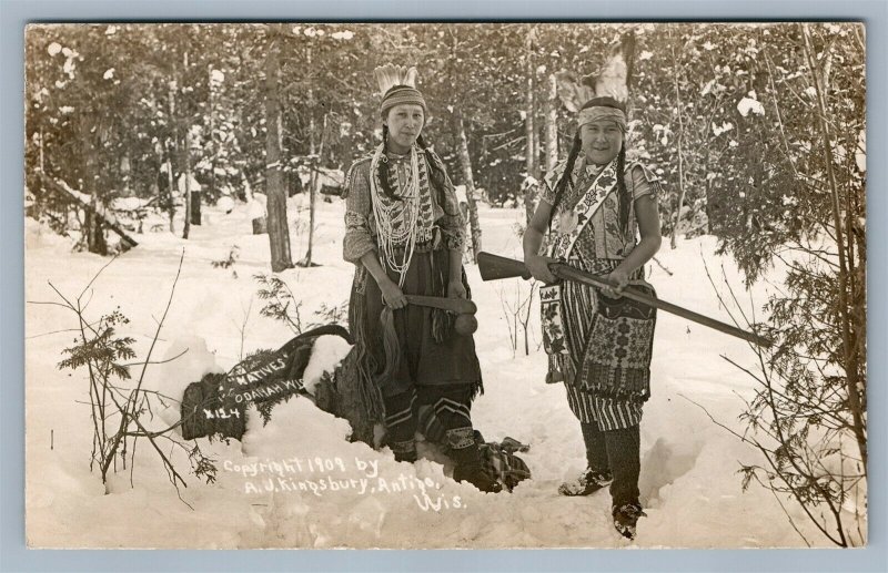 American Indian Women W/ Rifle Odanah WI 1909 Antique Real Photo ...