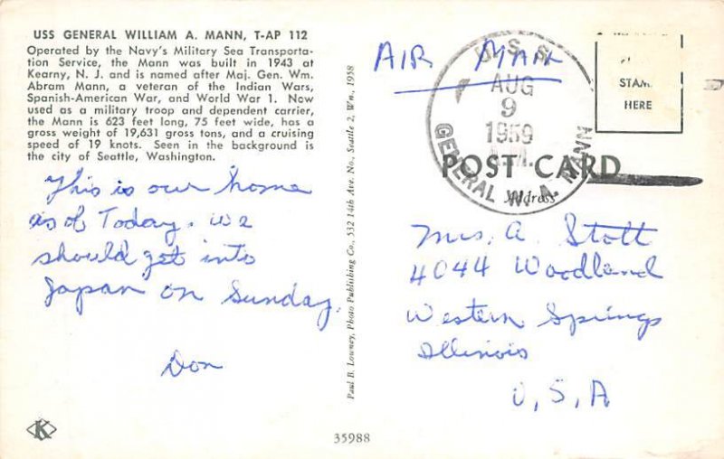 USS Gen W. A. Mann Veteran of Woeld War 1 Military Battle Ship Ship ...