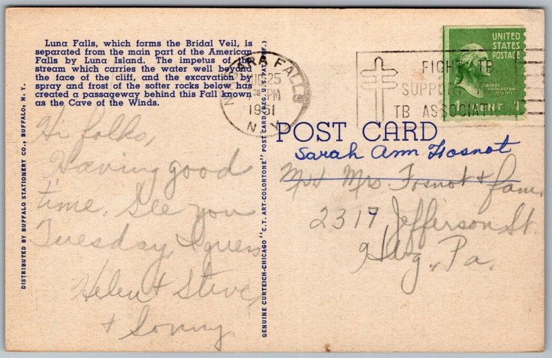 Vtg Niagara Falls New York NY Bridal Veil Falls Cave of the Winds 1950s ...