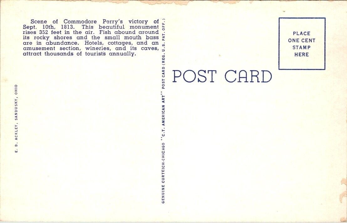 Vintage Ohio Postcard - Put In Bay - Perry Memorial- Peace Memorial ...