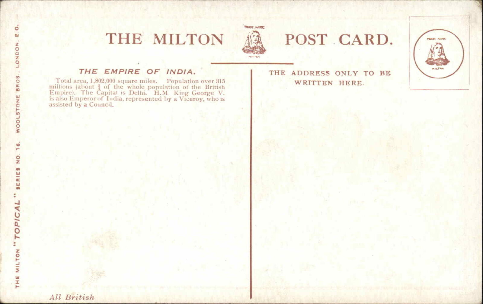 Vintage MILTON PC Historical Flags THE EMPIRE OF INDIA | Asia & Middle ...