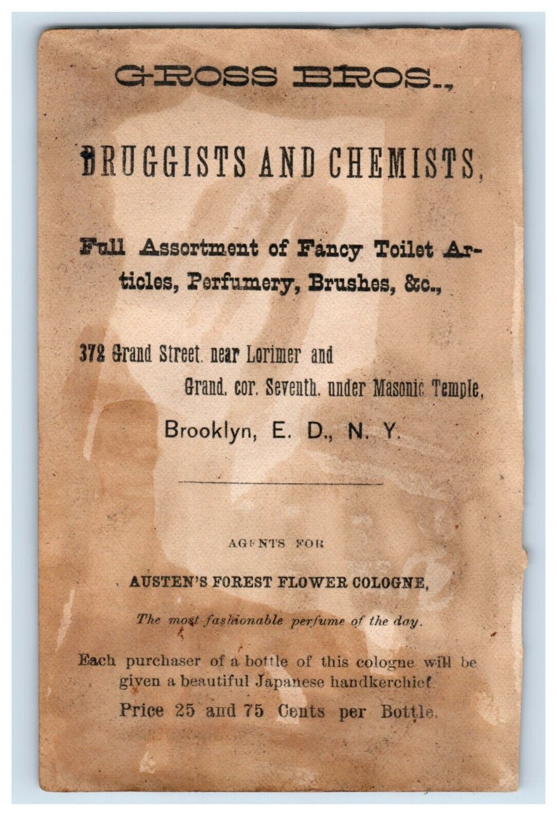 1880s Gross Bros. Druggists Austen's Forest Flower Cologne Perfumed ...
