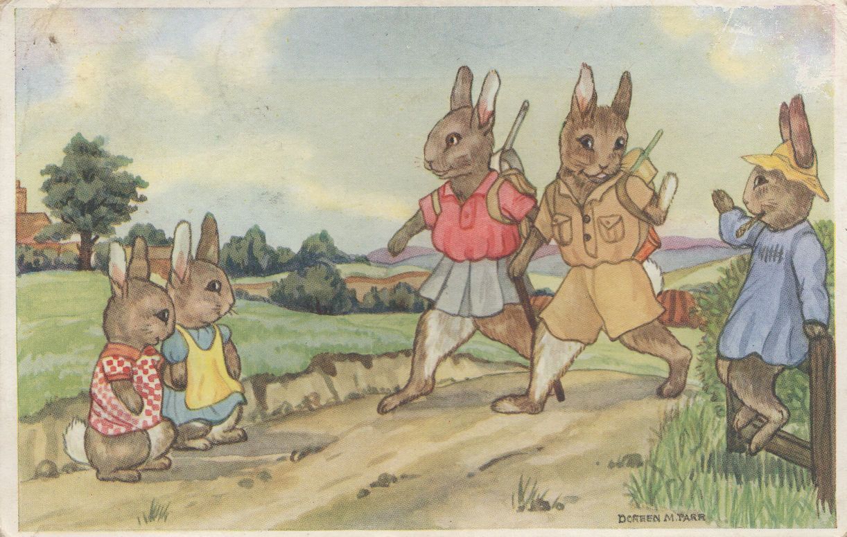 Rabbits Camping 1939 WW2 Animal Comic Old Postcard | Topics - Humour ...