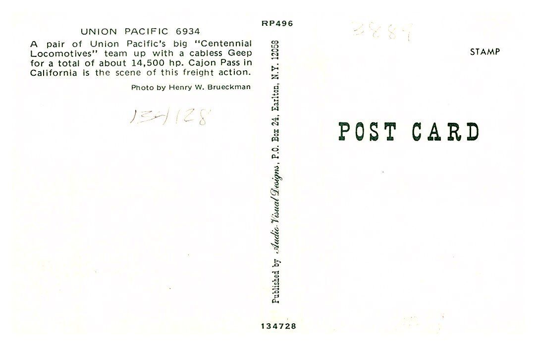 Union Pacific 6934, pair Centennial Locomotives with cabless Geep ...