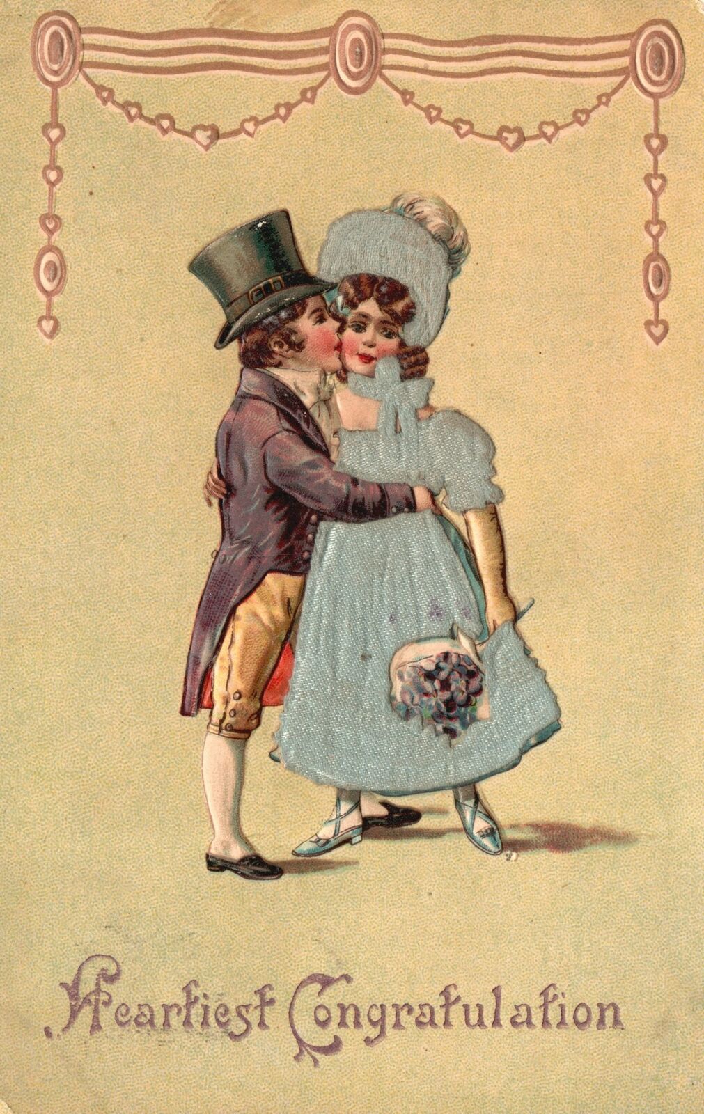 Vintage Postcard 1908 Heartiest Congratulation Gentleman Kiss a Lady ...