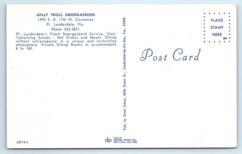FT. LAUDERDALE, Florida FL ~ Roadside JOLLY TROLL SMORGASBORD 1960-70s ...