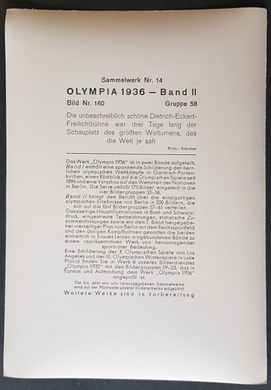 Rare Large Format Collector Photo Card 1936 Berlin Olympics ...