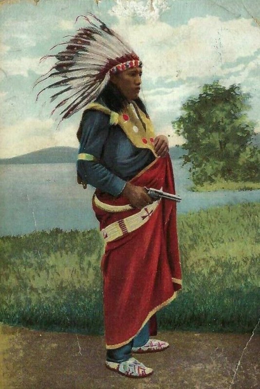 CL-344 Native American Indian Chief with Revolver Gun Undivided Back ...
