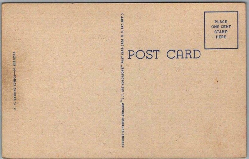 RAY WALTERS Postcard "A Wolf With Wings" Curteich Linen BATHING COMICS ...