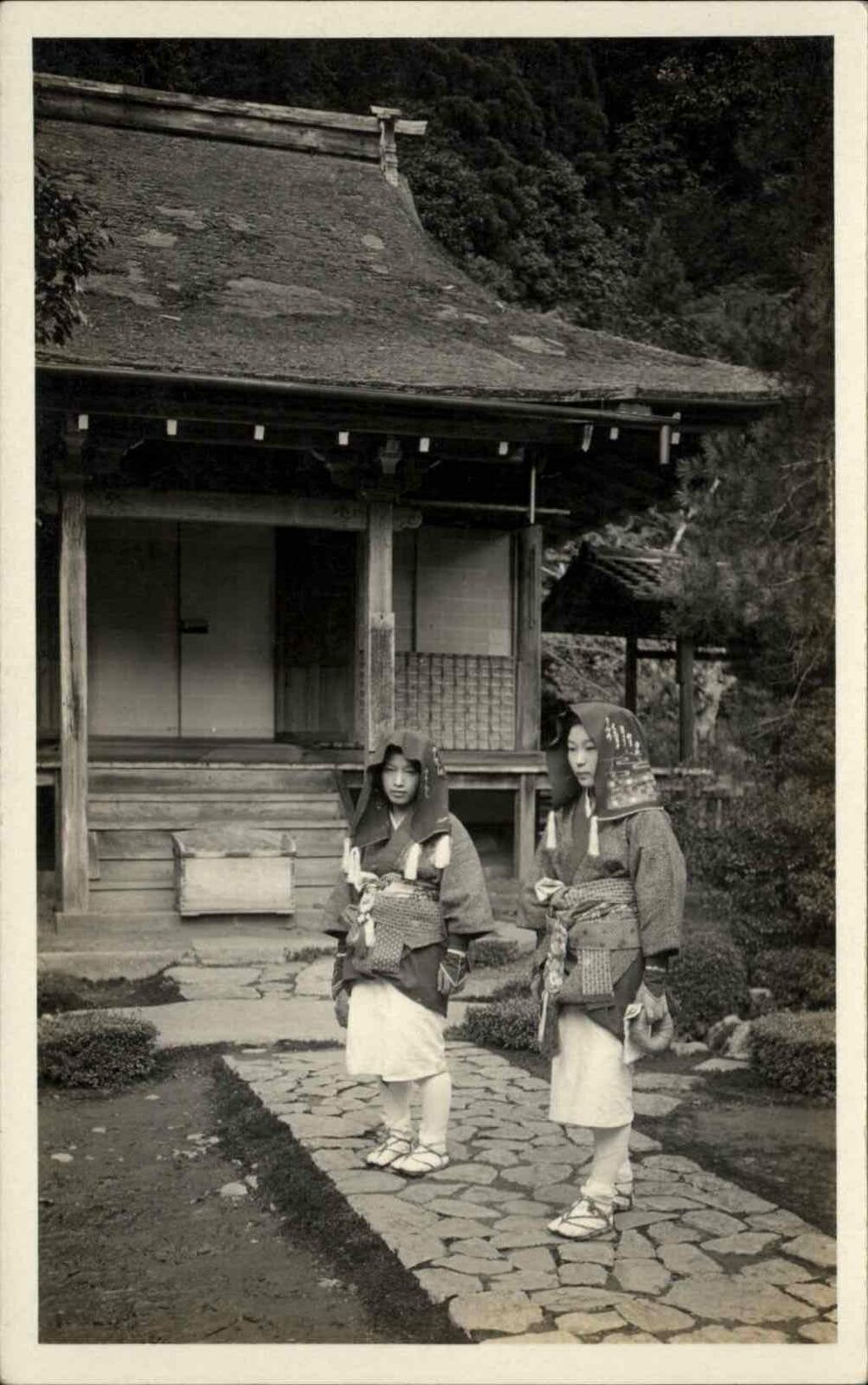 Japan Japanese Women on Rock Path - Bldg c1920s-30s Real Photo Postcard ...