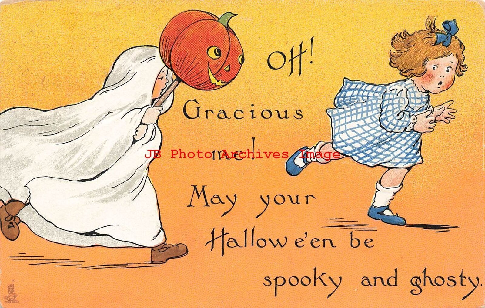 Halloween, Tuck No 188-9, Scared Girl Running from Ghost with JOL Head ...