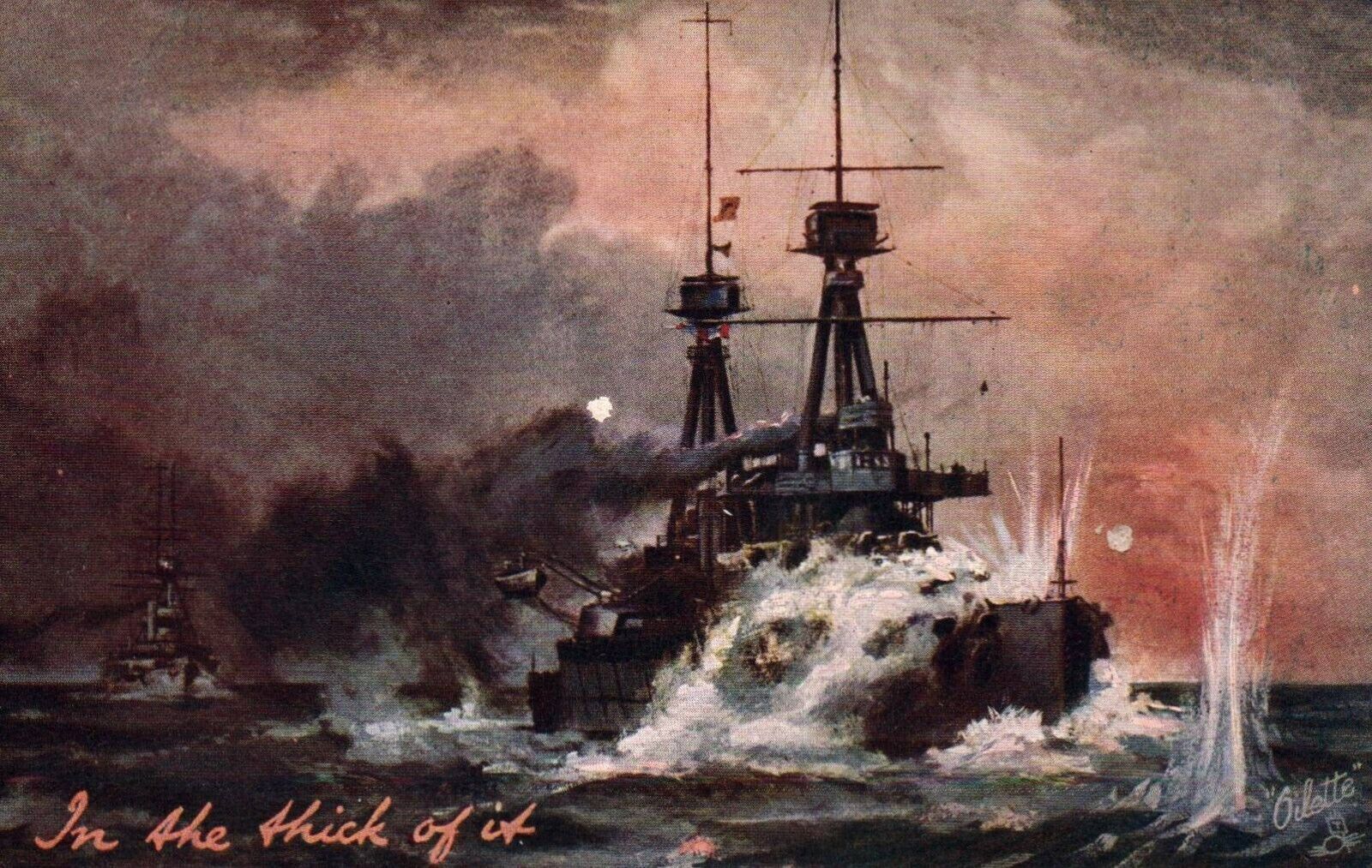 Raphael Tuck Oilette 'In the thick of it' British Navy Dreadnought Ship ...