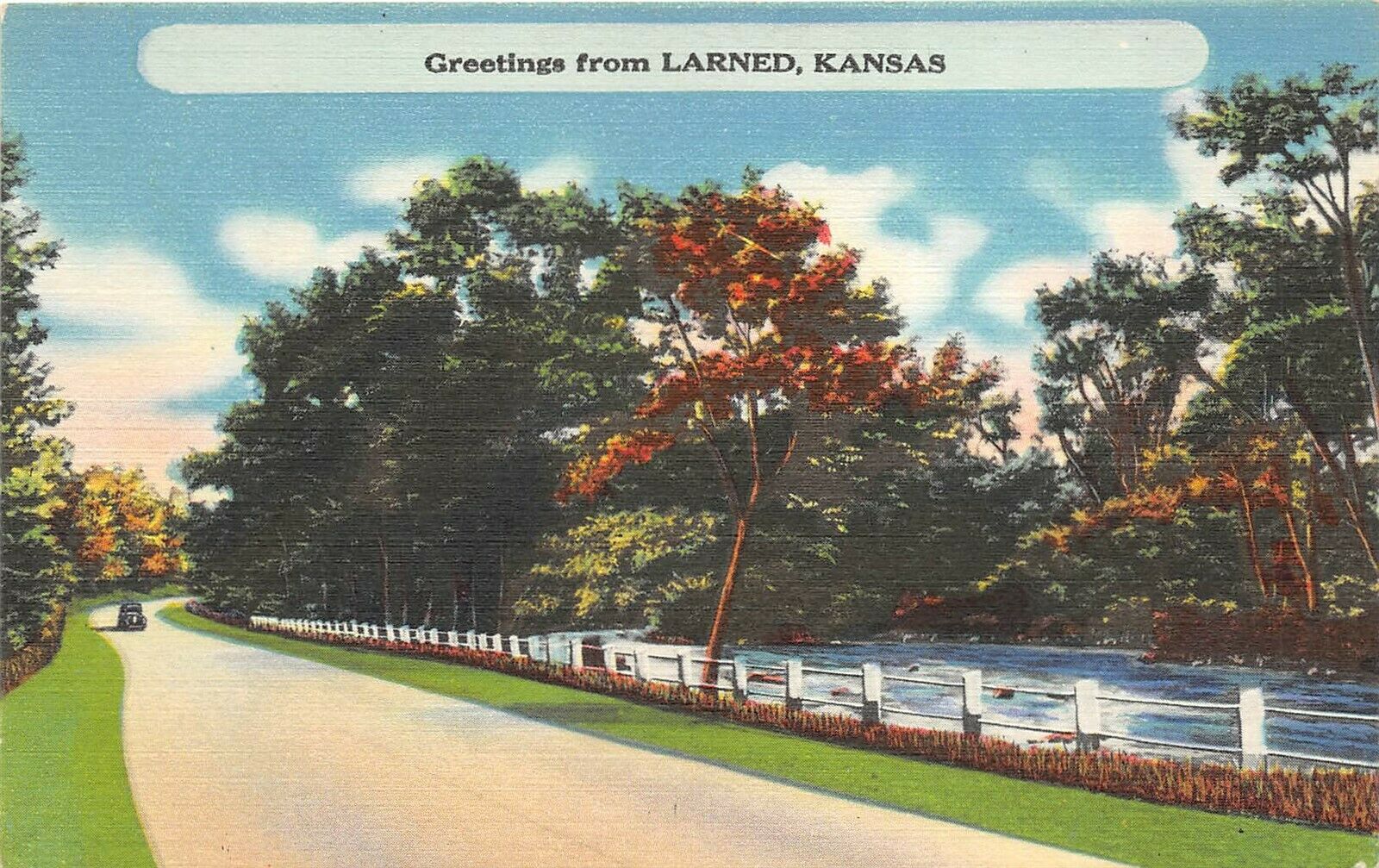 Larned Kansas 1940s Greetings Postcard Roadway by Stream | United ...
