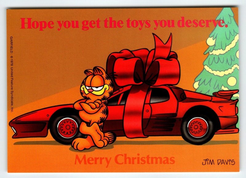 Garfield Christmas Postcard Red Sports Car Jim Davis Comic Orange Tabby ...